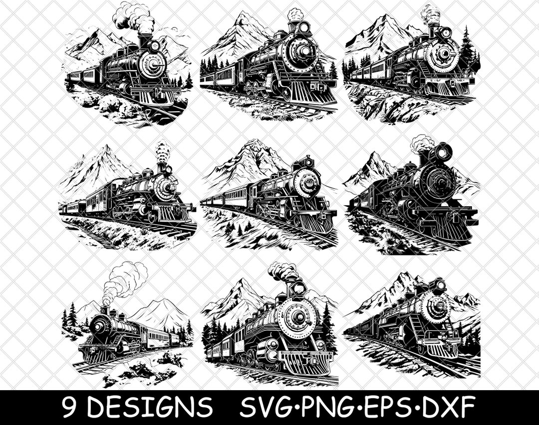 Steam Engine Train Locomotive Vintage Old Railway Tracks Railroad Svg ...