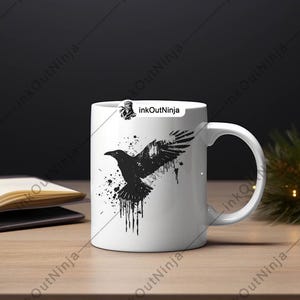 Flying Dark Gothic Raven Carrion Crow Ink Splatter Drip Laser File SVG ...