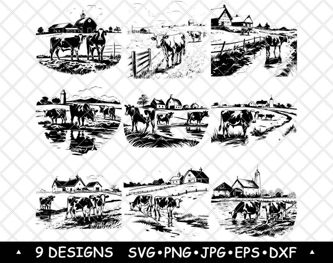 Cattle Cow Farm Dairy Ranch Livestock Beef Pasture Husbandry Barn Svg ...