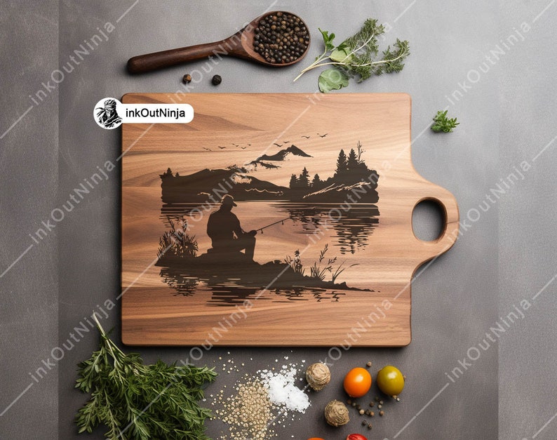 Man Fishing Lake Riverbank Angler Shore Fisherman Water Recreation Svg ...