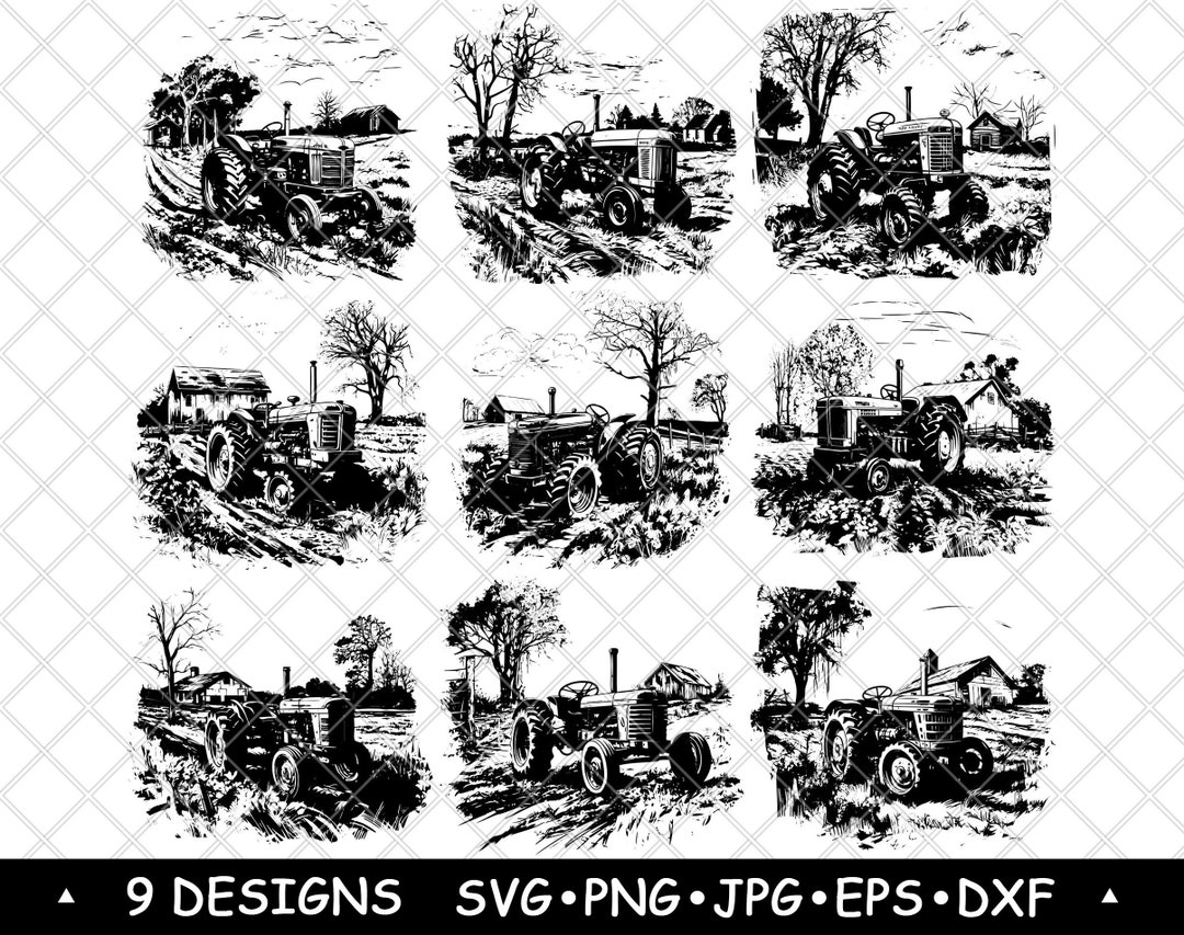 Vintage Tractor SVG Bundle Rustic Farm Clipart Country Field Vector Art ...