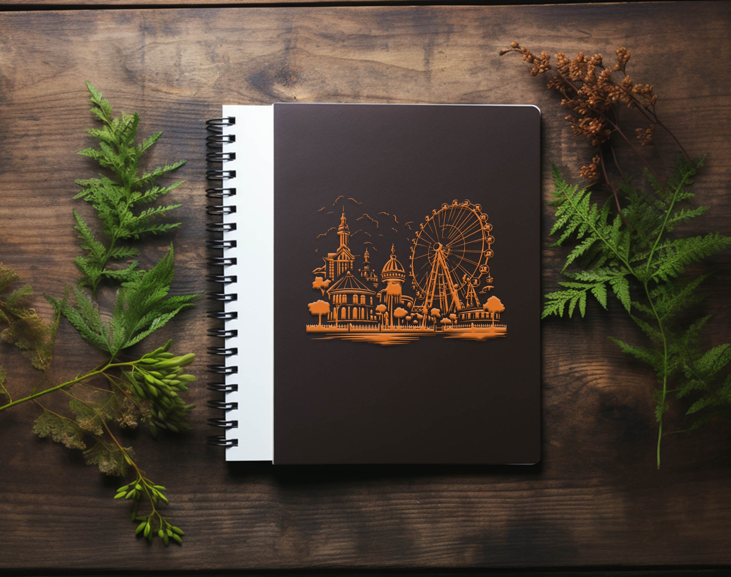 Amusement Park Skyline Clipart Bundle Ferris Wheel Theme Park Line Art ...