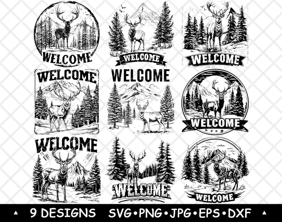 Deer Elk Forest Welcome Sign Mountain Pine Trees Nature Laser File SVG ...
