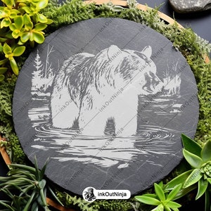Grizzly Bear Big Black Brown Kodiak Lake Swamp Scene Coaster Black ...