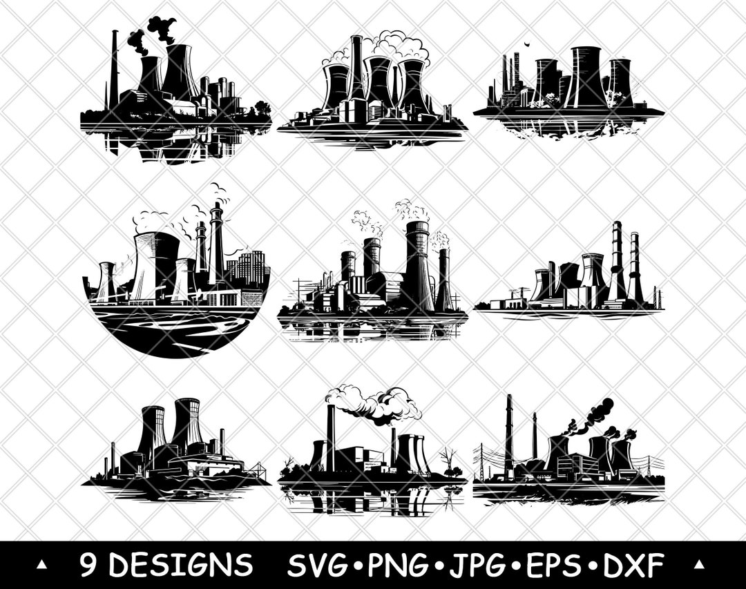Nuclear Power Plant SVG Bundle Cooling Tower Clipart Industrial Energy ...
