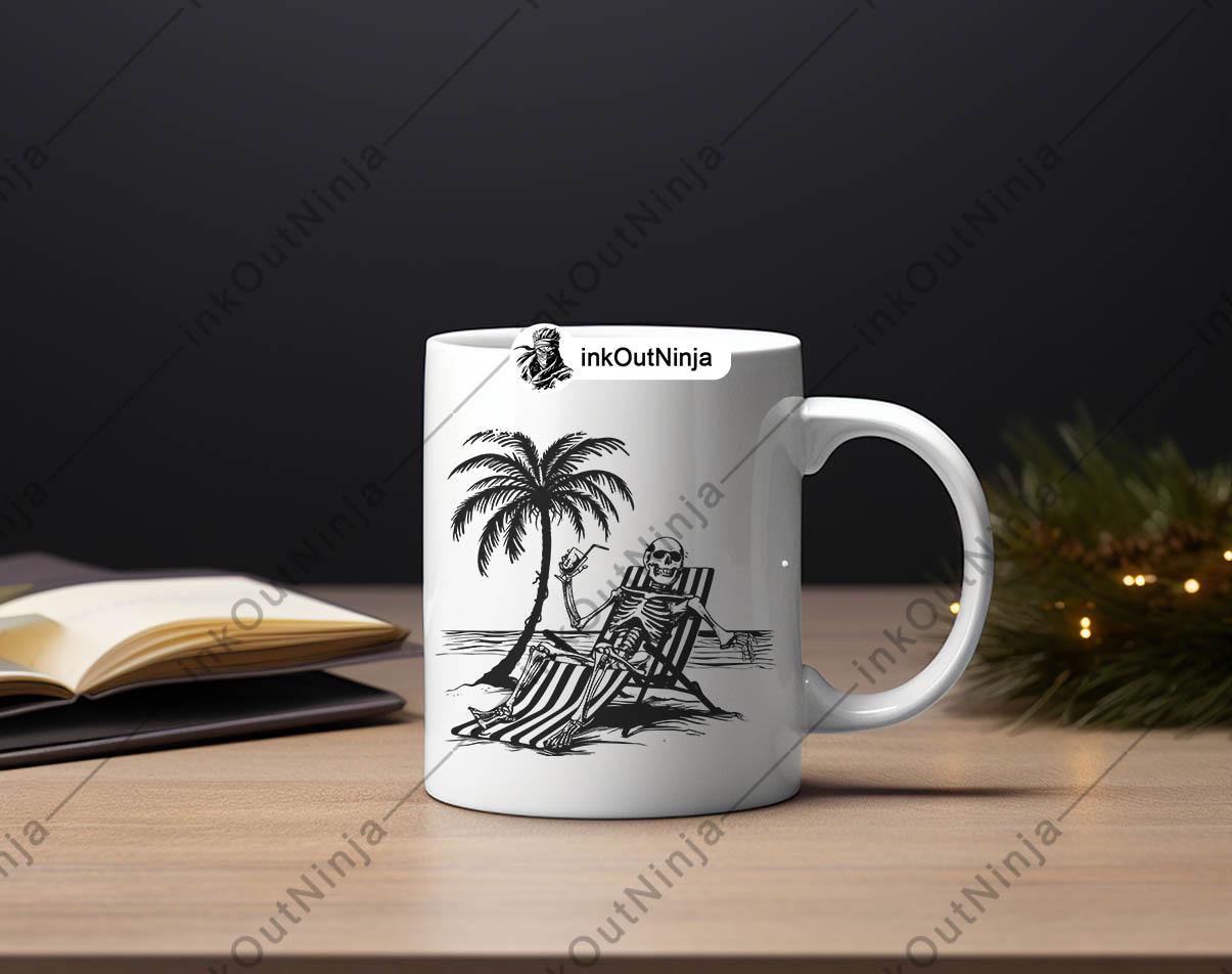 Skeleton Sunbathing Cocktail Drink Tropical Beach Chair Laser File SVG ...