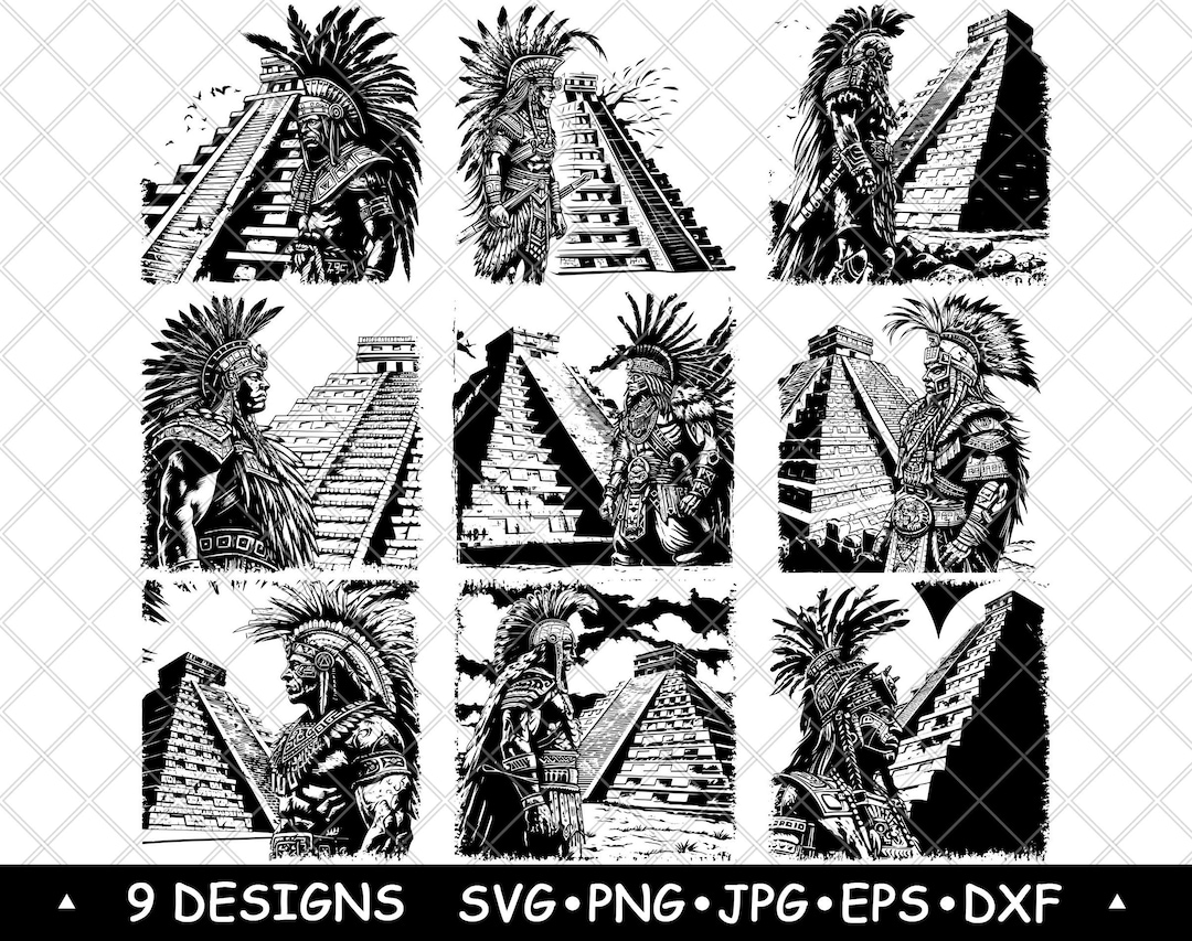 Aztec Warrior and Pyramid SVG Bundle | Tribal Clipart for Engraving ...