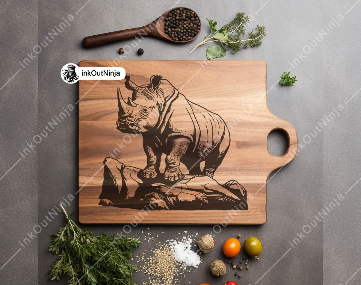 Rhino Clipart Bundle | Rhinoceros SVG Set | Wildlife Engraving Vector ...