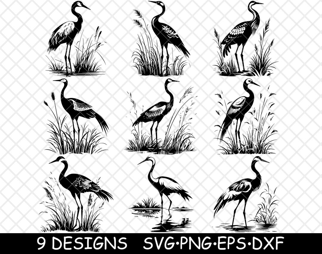 Crane Bird Garza Grus Heron Egrets Marsh Wetland Fowls Laser File SVG ...