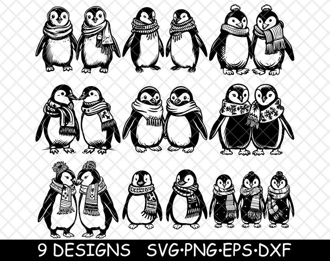Winter Penguin Clipart Bundle | Cute Christmas Scarf Penguin Vector Set ...