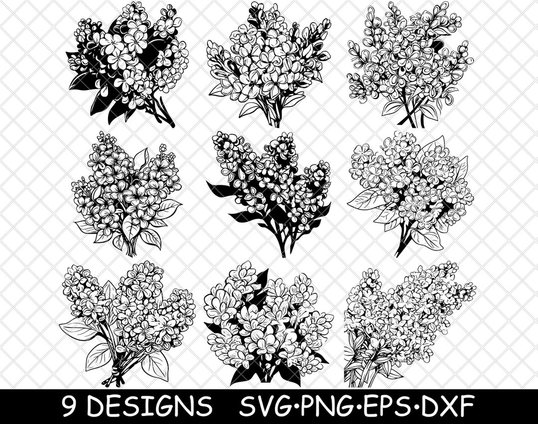 Lilac Shrub Flower Syringa Fragrant Bush Bouquet Garden Laser File SVG ...