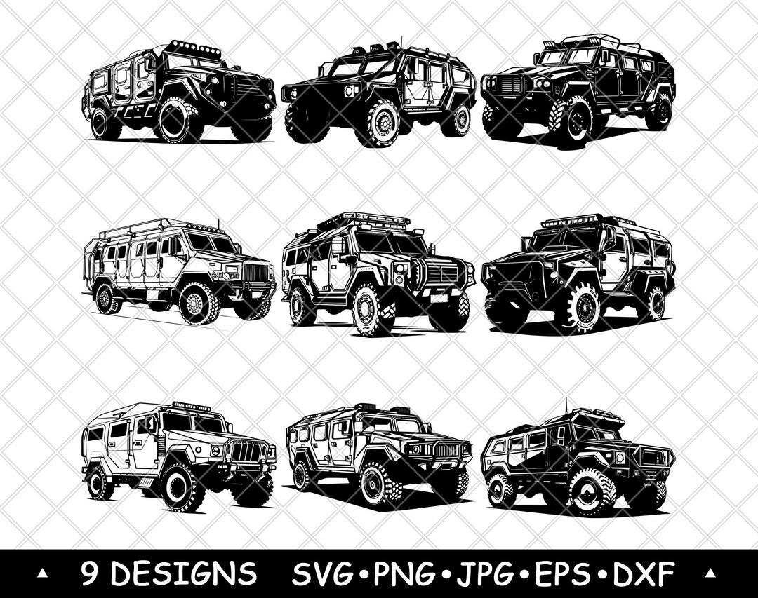 Armored Vehicle SVG Bundle Tactical Military Truck Off-road SUV Vector ...