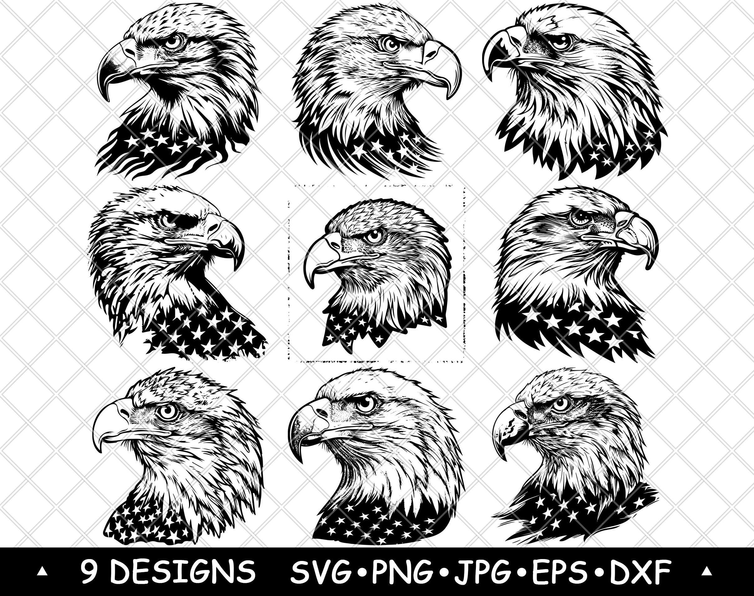 Patriotic Bald Eagle Head SVG Bundle American Flag Eagle Vector for ...