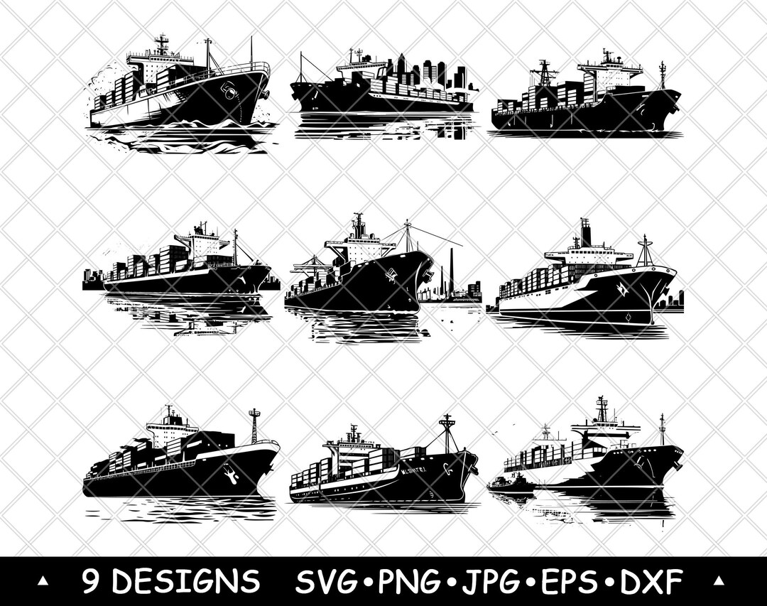 Cargo Ship SVG Bundle | Container Freight Vessel Clipart for Laser ...