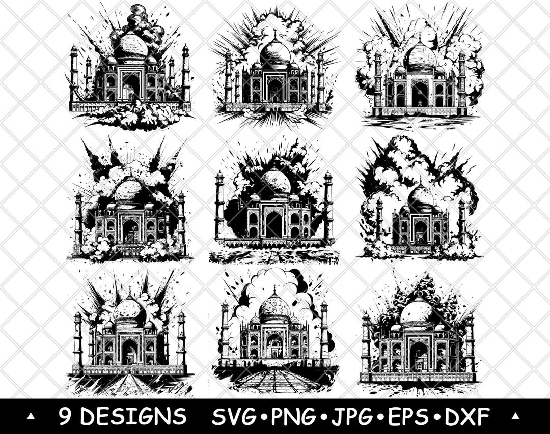 Temple Taj Mahal Shrine Explosion Monument Destruction Laser File SVG ...