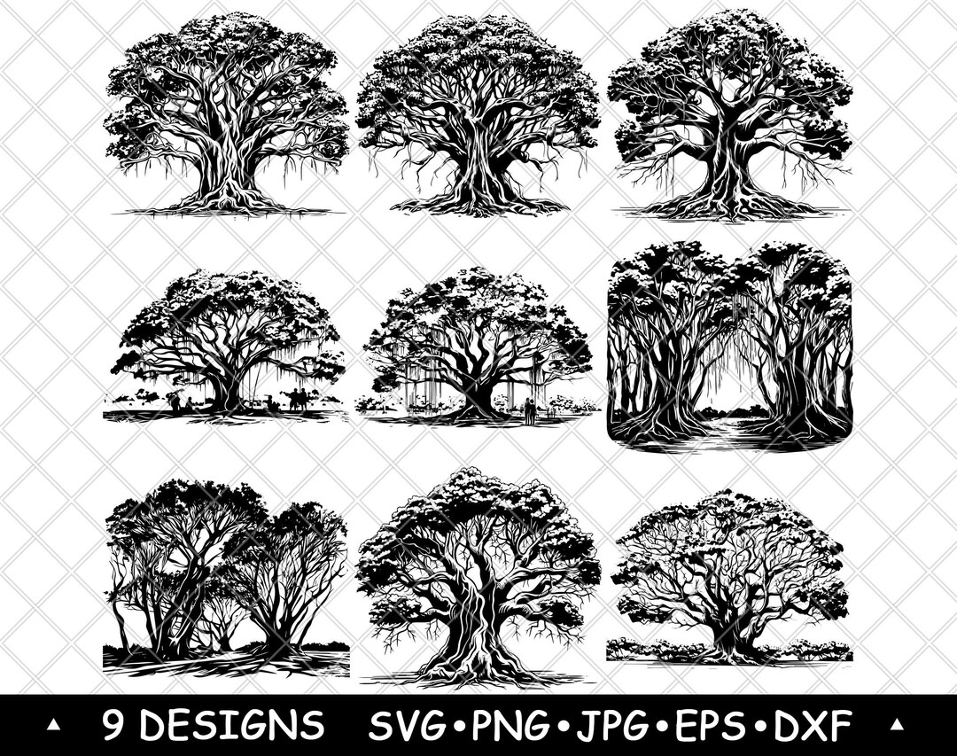 Majestic Tree SVG Bundle | Ancient Tree Silhouettes for Laser Engraving ...