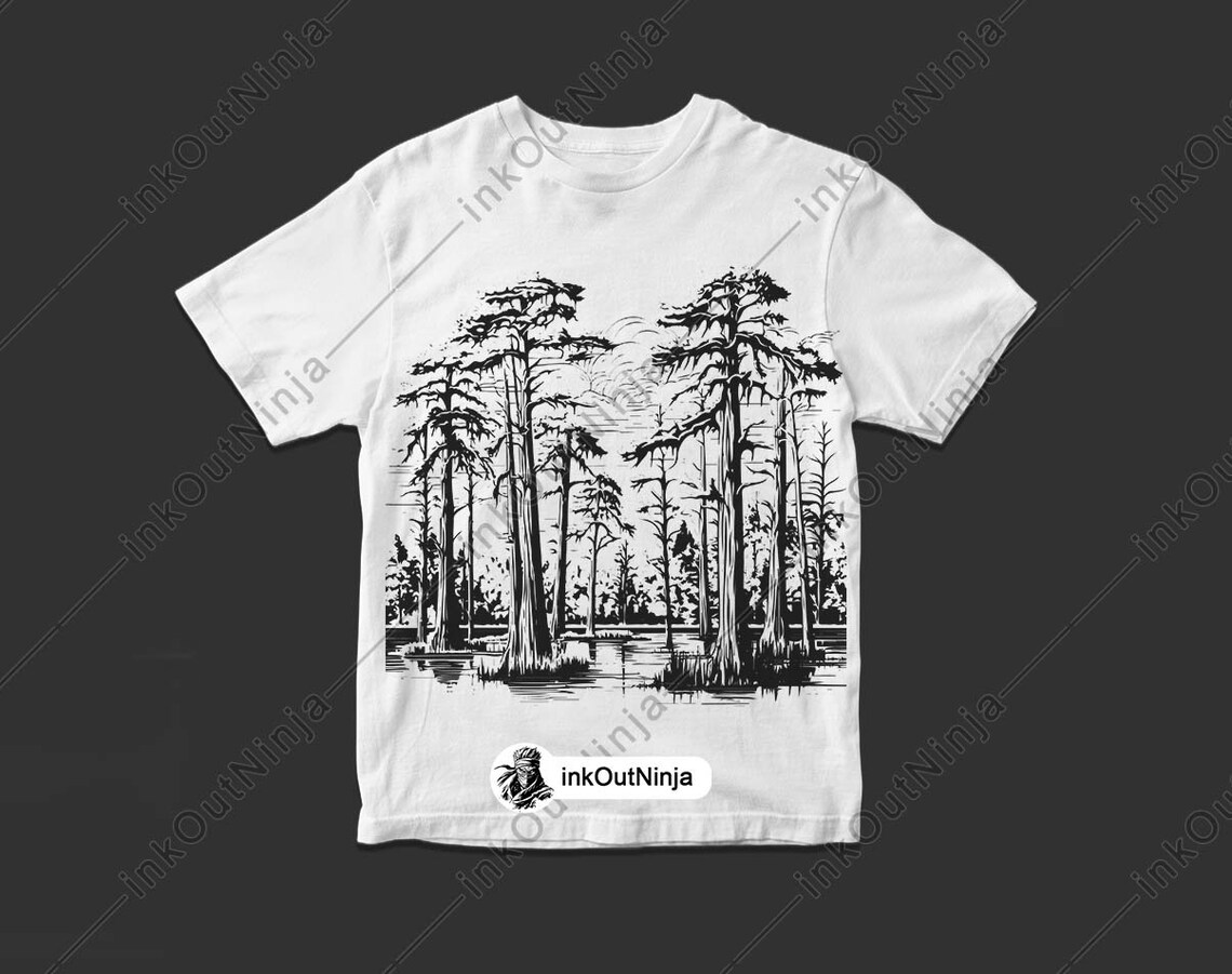 Cypress Tree Wetland Swamp Bundle SVG PNG Black and White Bayou Forest ...