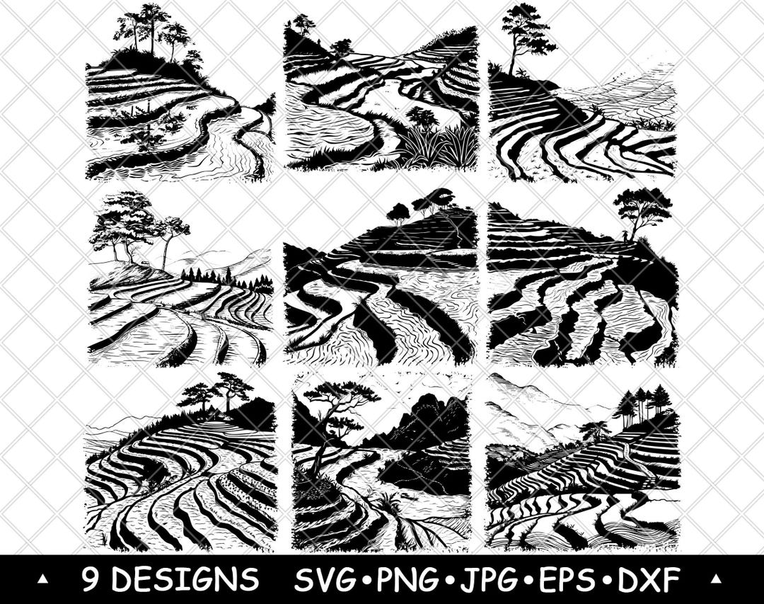 Rice Terraces Crop Fields Hillside Nature Farm Paddy Art Laser File SVG ...