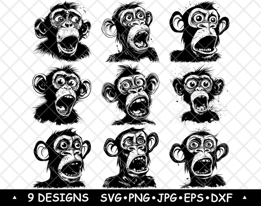 Monkey Open Mouth Chimpanzee Shock Face Expression Funny Laser File SVG ...