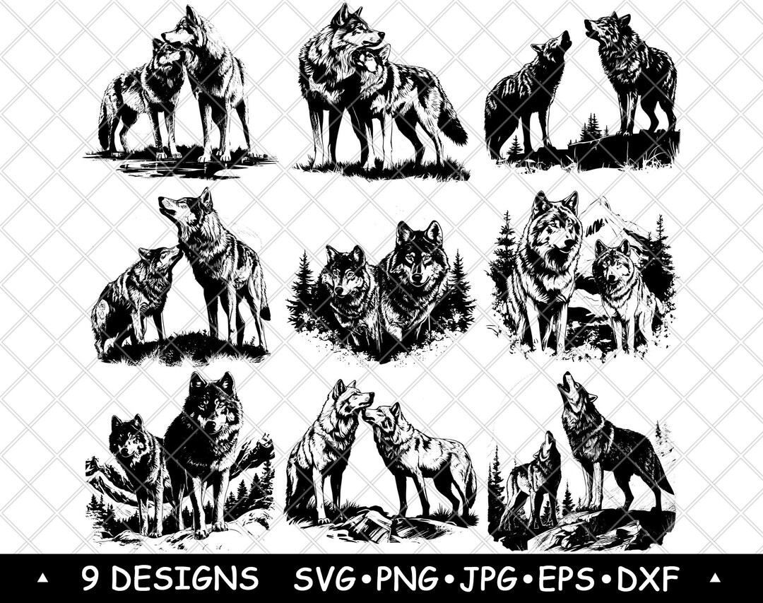 Wolf Couple Gray Grey Howling Pair Pack Family Scene Board Coaster ...