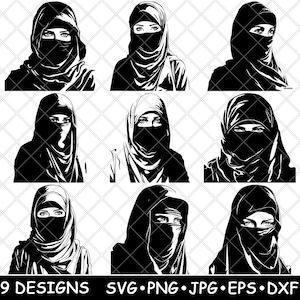 Muslim Woman Hijab Veil Burqa Female Cover Niqab Chador Laser File SVG ...