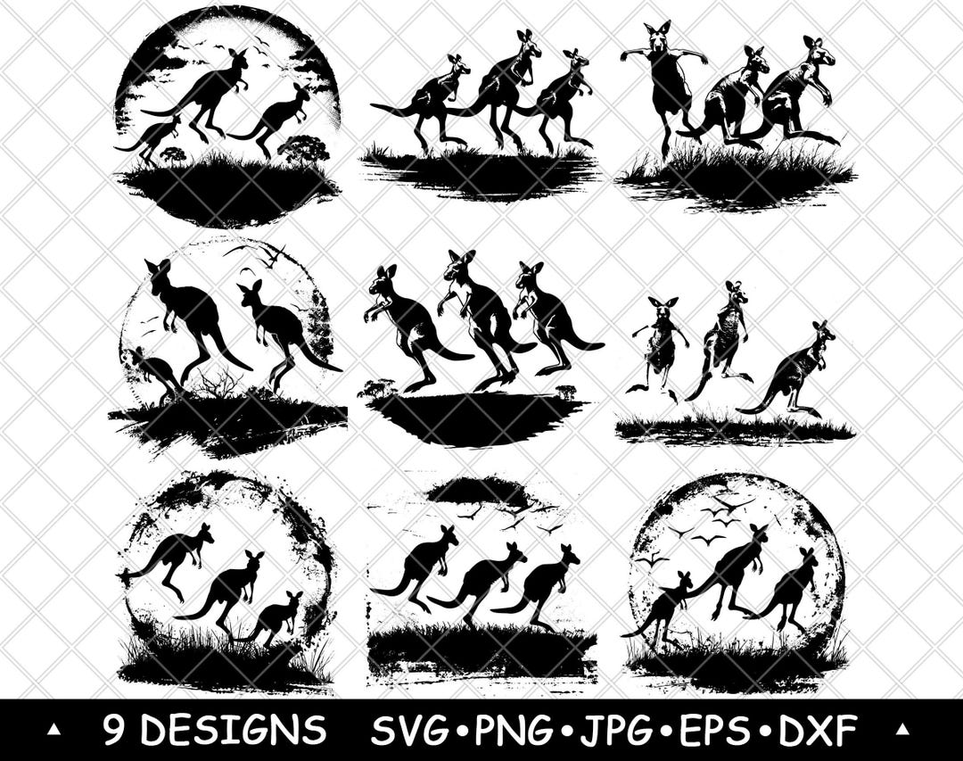 Kangaroo Jump Hop Nature Scene Wild Roo Joey Silhouette Laser File SVG ...