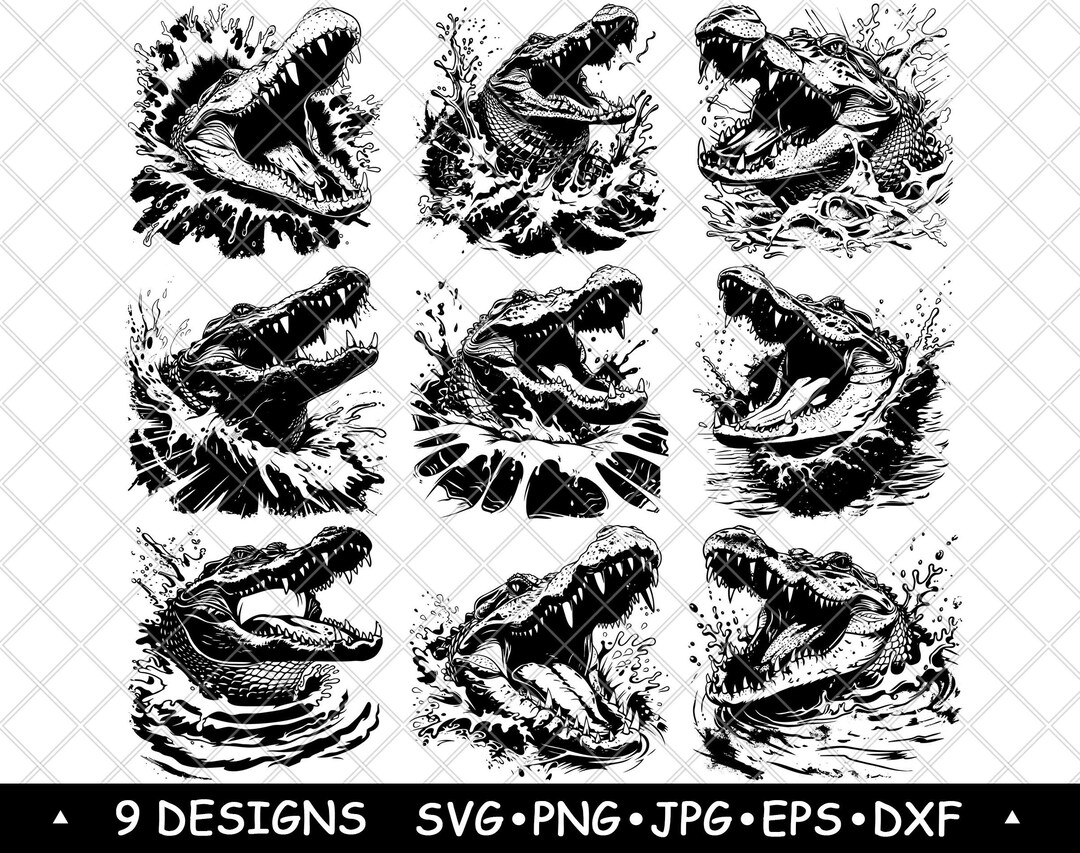 Crocodile Mouth Open Alligator on Water Splash Predator Laser File SVG ...