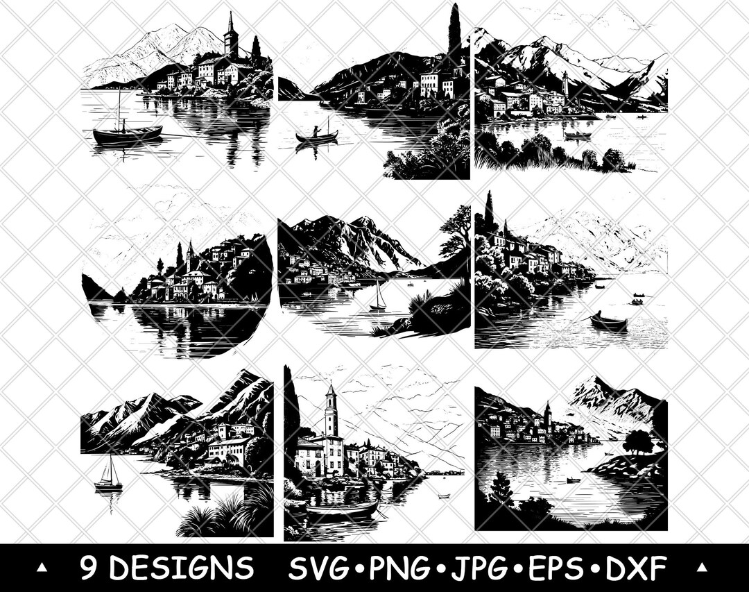 Lake Como Italy Lario Bellagio Lombardy Landscape Scene Laser File SVG ...