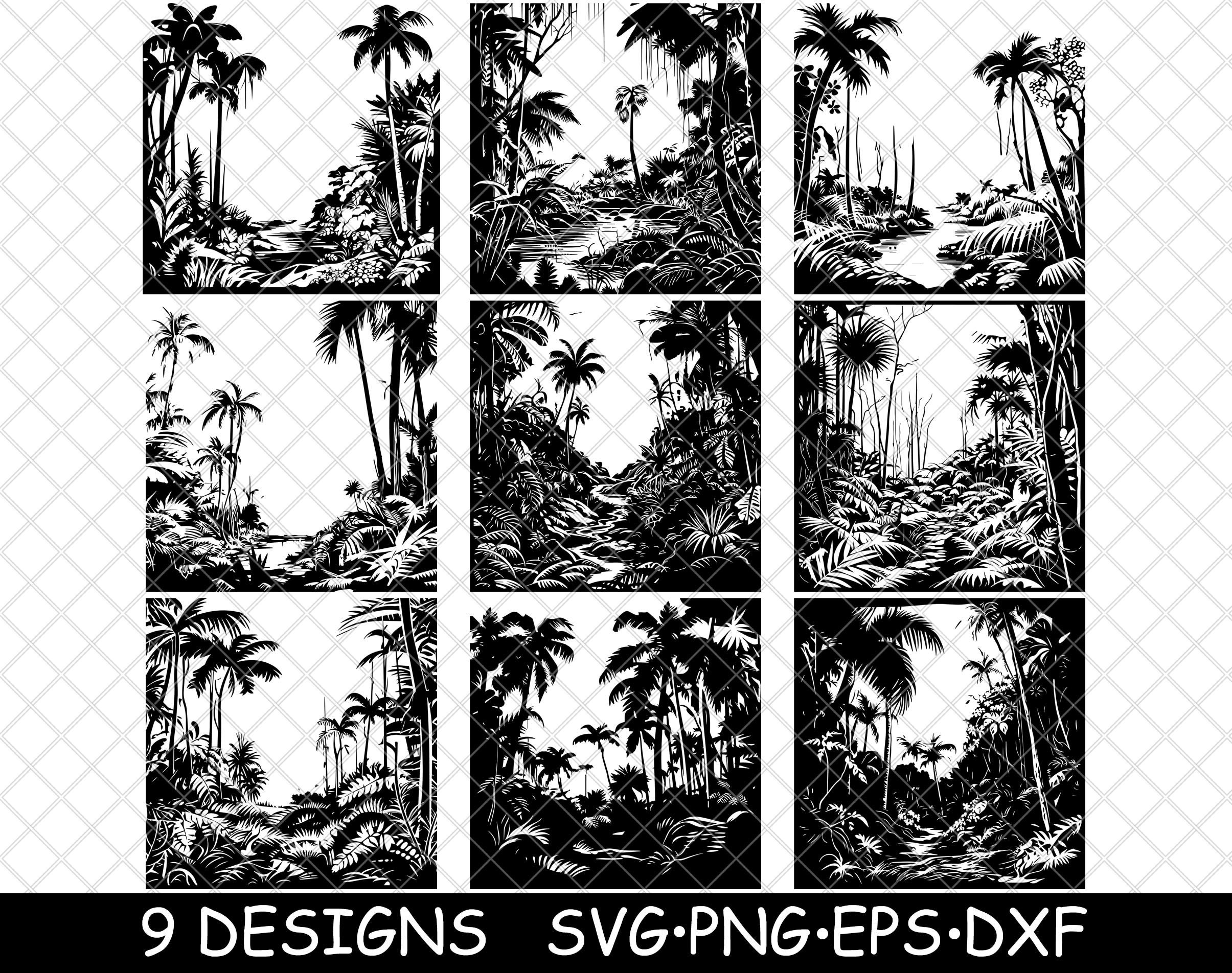 Tropical Jungle SVG Bundle | Dense Forest Silhouette Clipart for Cricut ...