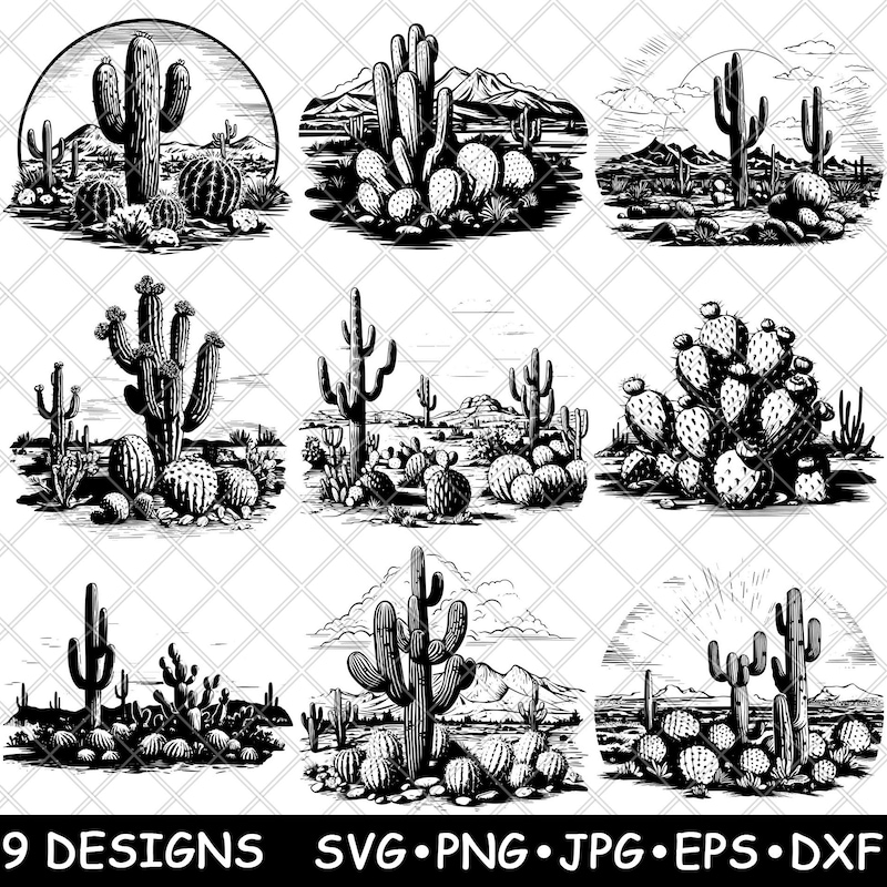 Cactus Clipart Black and White - Etsy