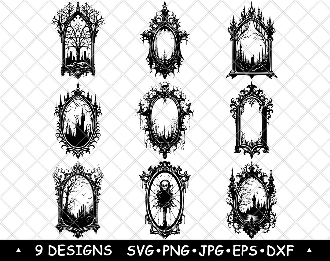 Gothic Ornate Mirror Frame | Dark Fantasy Vintage Vector for Stickers ...