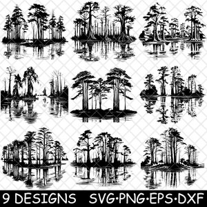 Bald Cypress Tree Water Pond Swamp Wetland Grove Moss Evergreen Svg,dxf ...