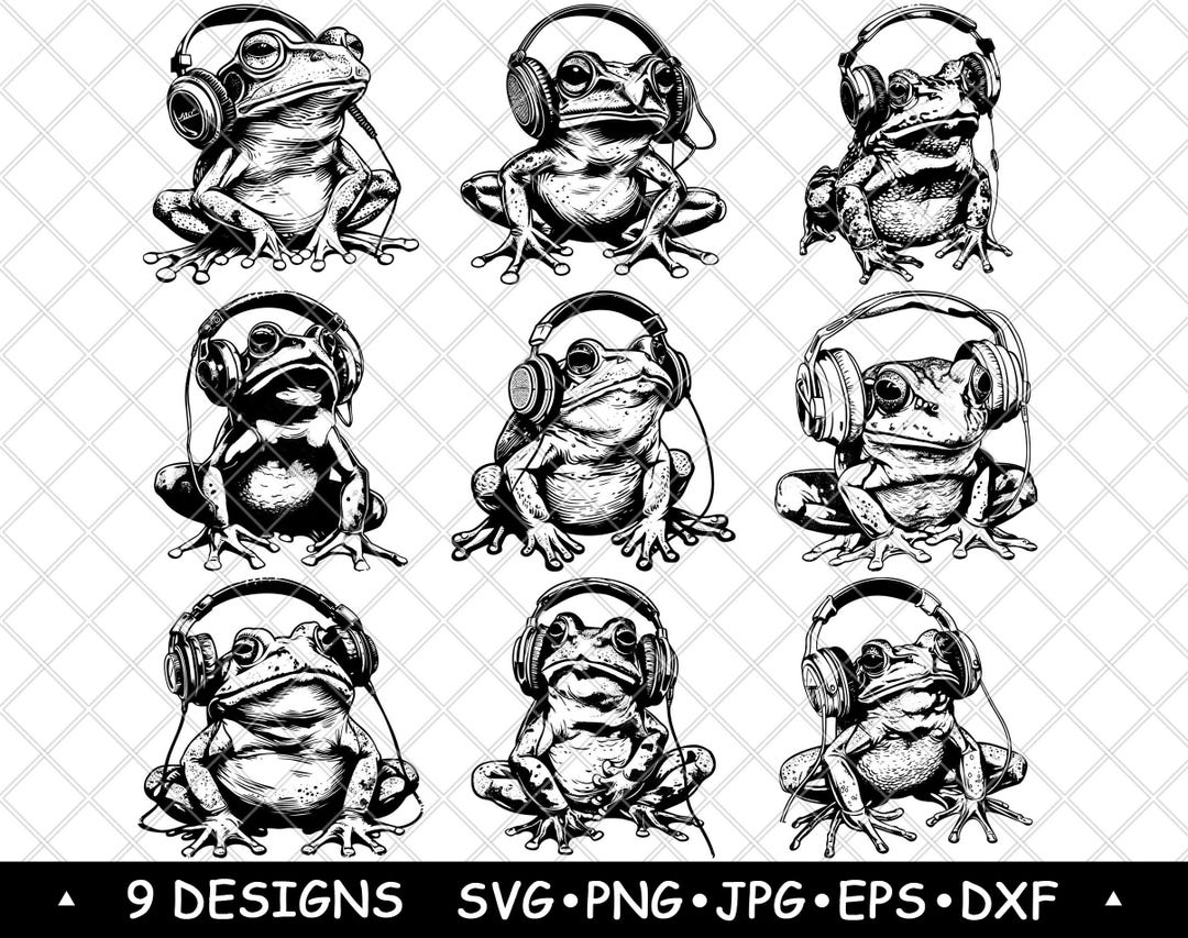 Frog Wearing Headphones Music Lover Toad Modern Trend Laser File SVG ...