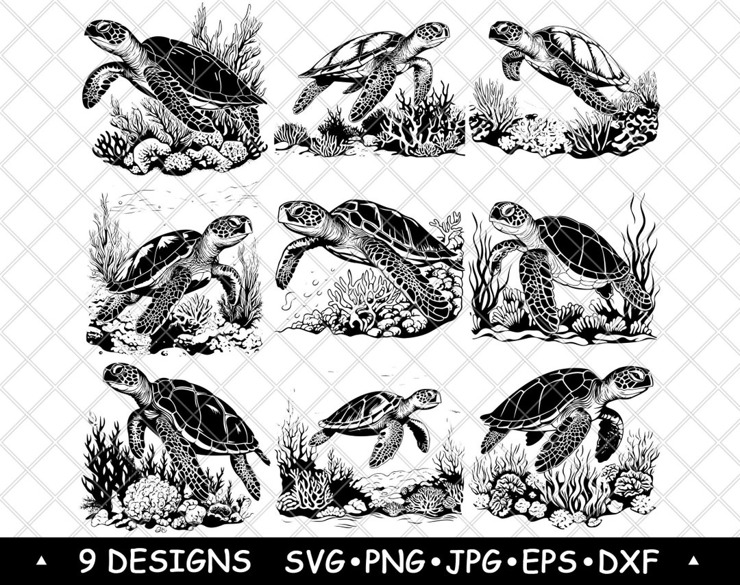 Green Sea Turtle Tortoise Ocean Marine Underwater Reef Coral Aqua Svg ...