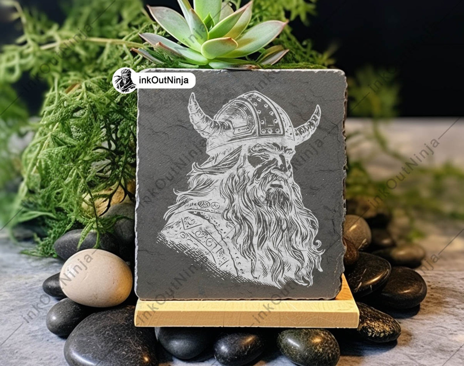 Viking Head Norse Valhalla Helmet Medieval Warrior Coaster Black White ...