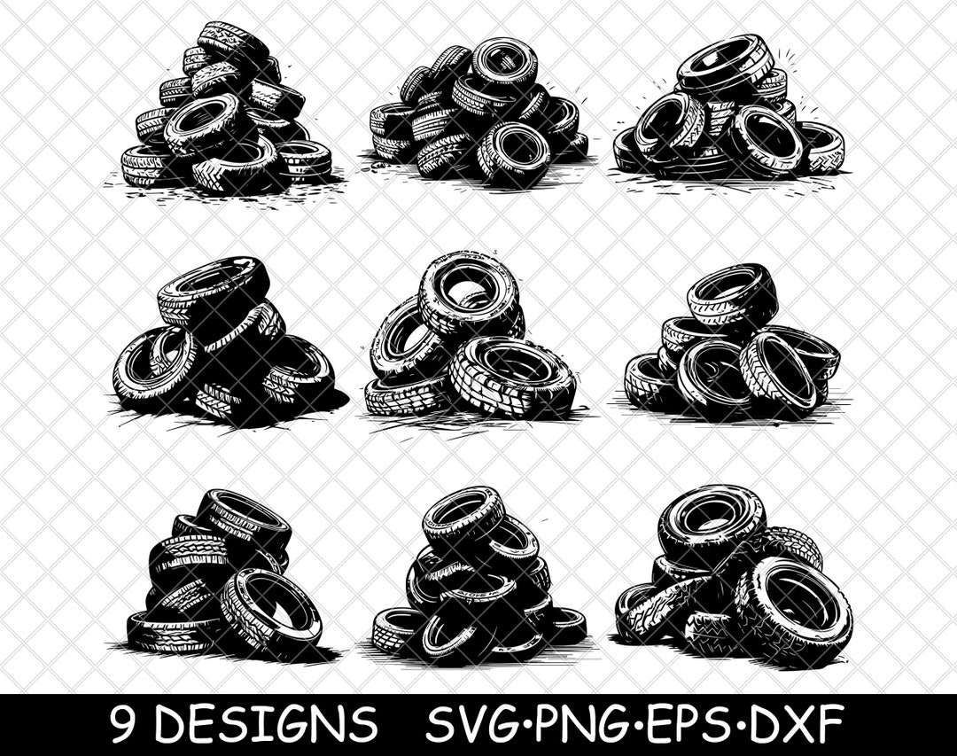 Stacked Scrap Tires Old Waste Discarded Pile Dump Garage Laser File SVG ...