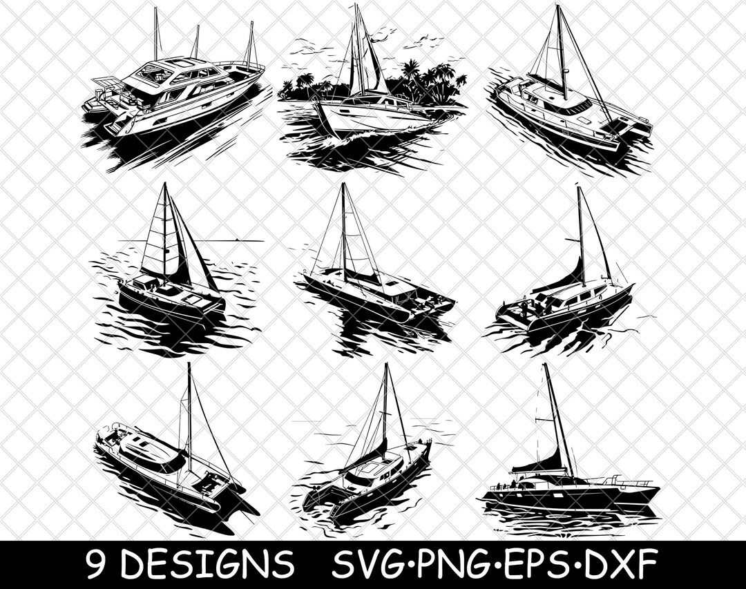 Catamaran Twin-hull Boat Yacht Double Sailboat Multihull Laser File SVG ...