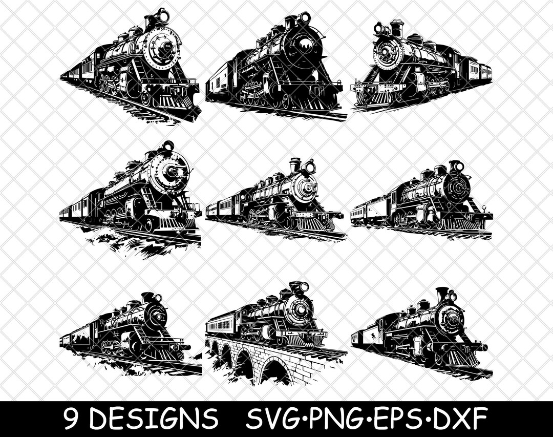 Steam Locomotive Vintage Train Railway Old Engine Tracks Laser File SVG ...