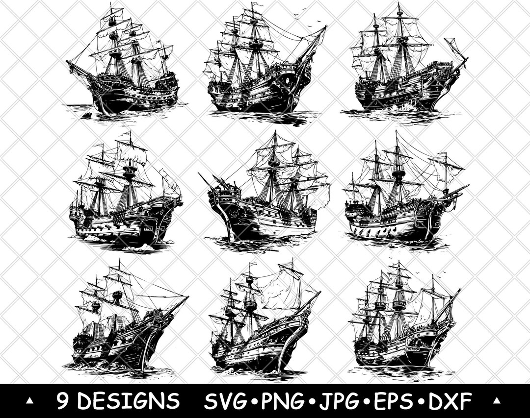 Pirate Galleon Ship Buccaneer Vessel Blackbeard Roger Laser File SVG ...