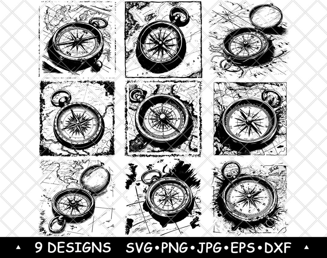 Vintage Compass World Map Nautical Cartography Direction Laser File SVG ...