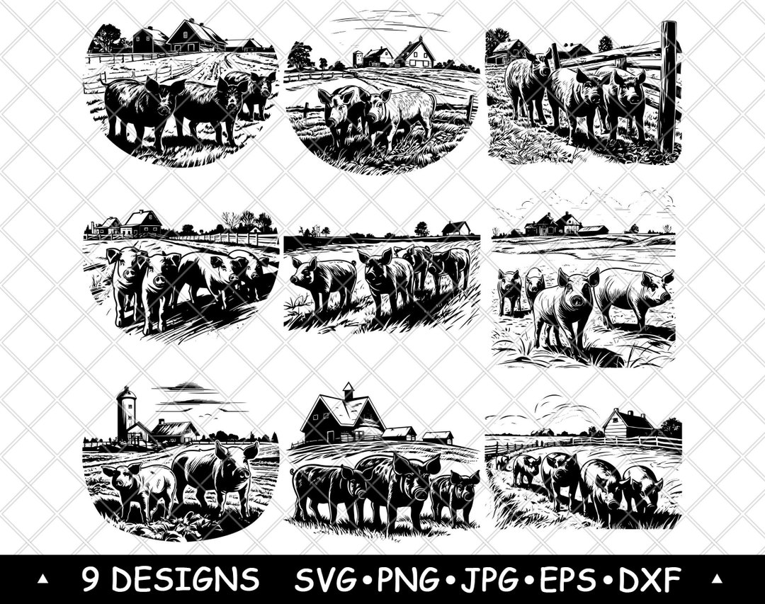 Farm Pig SVG Bundle | Rustic Pig Clipart With Barn Scenes for Laser ...