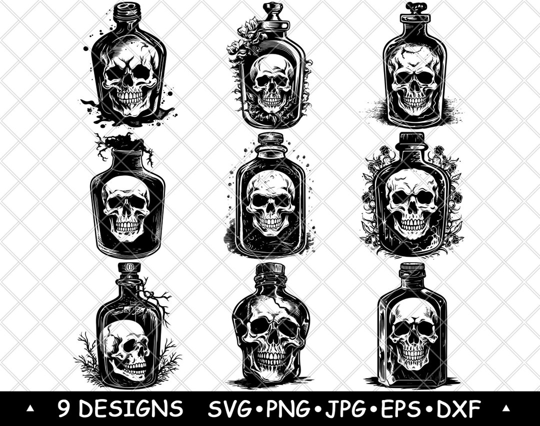 Skull Poison Vintage Bottle Toxic Vial Deadly Potion Jar Laser File SVG ...