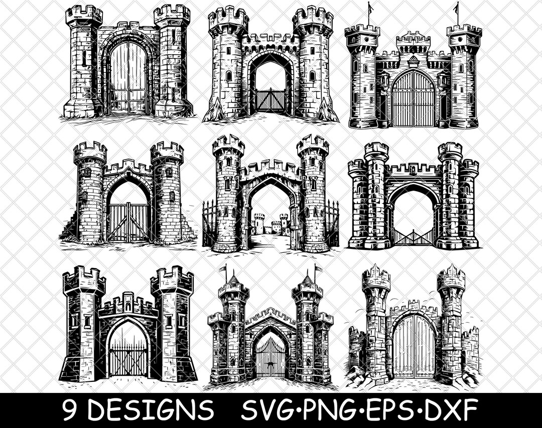 Ancient Medieval Gate Middle Age Gothic Iron Fortress Victorian Svg,dxf ...