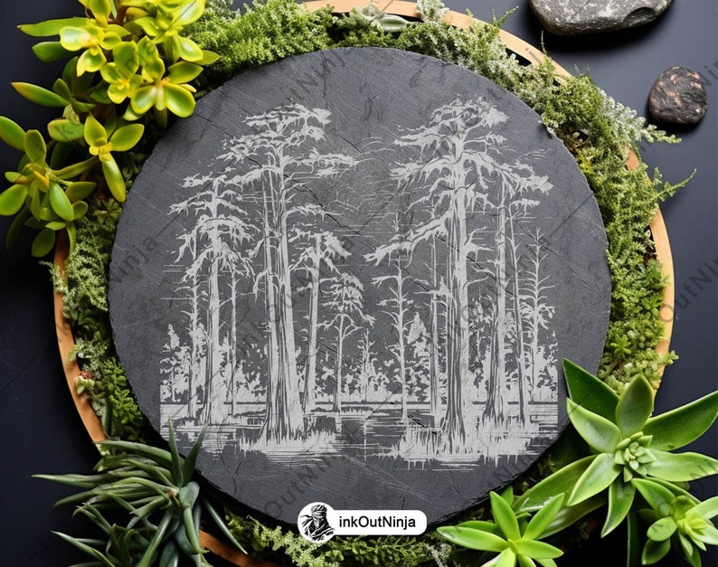 Cypress Tree Wetland Swamp Bundle SVG PNG Black and White Bayou Forest ...