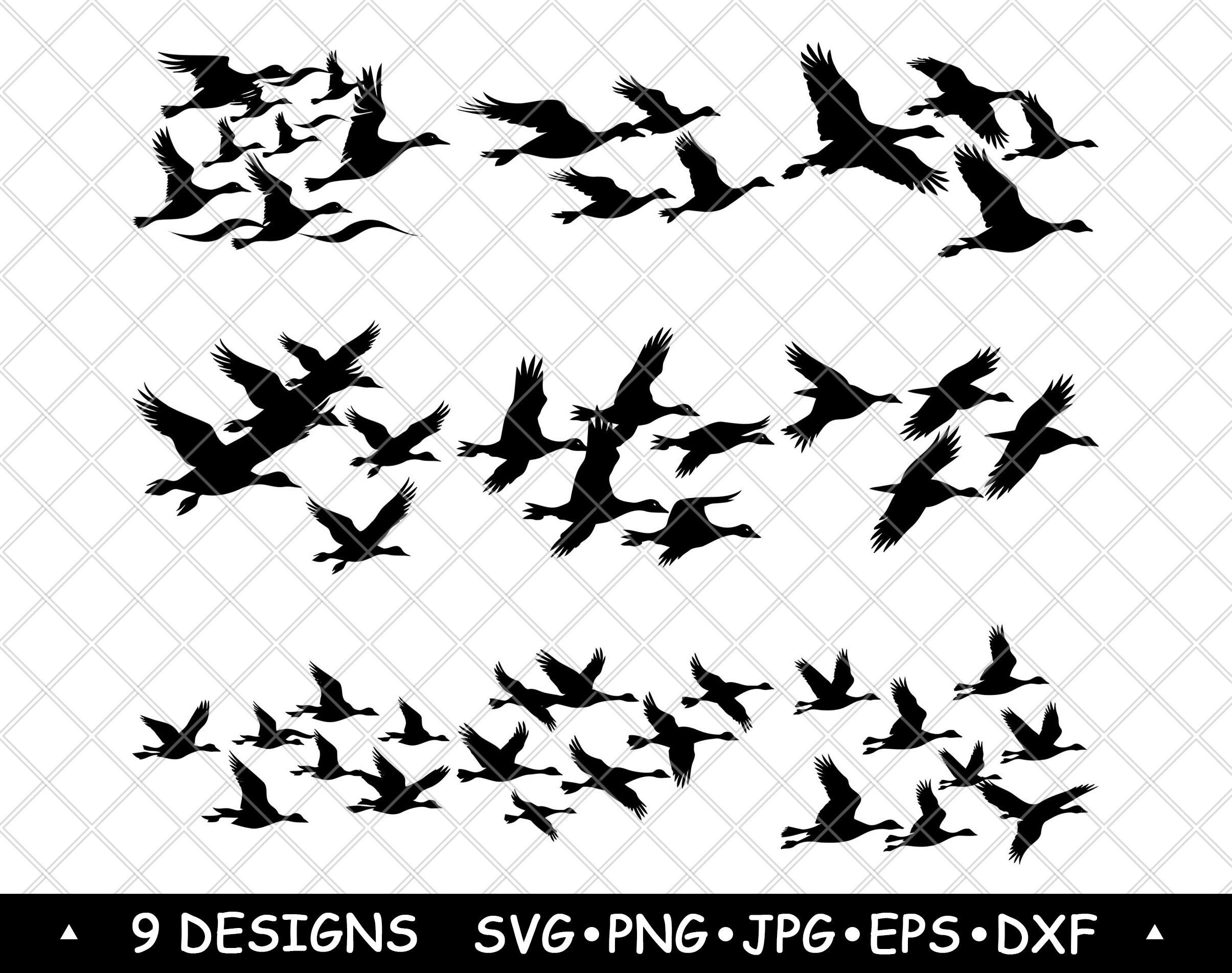 Flying Bird Silhouette Clipart | Flock of Birds SVG PNG | Goose and ...