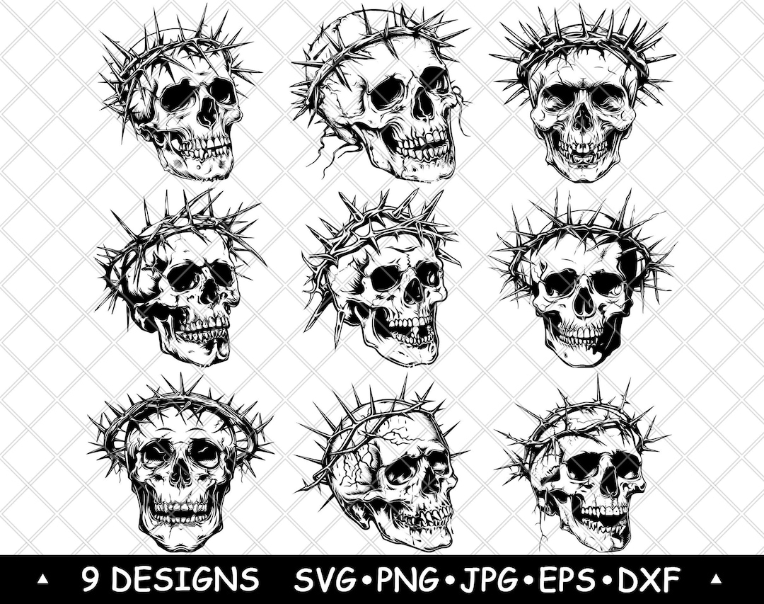Skull Crown of Thorns Skeleton Bone Head Spike Halloween Laser File SVG ...