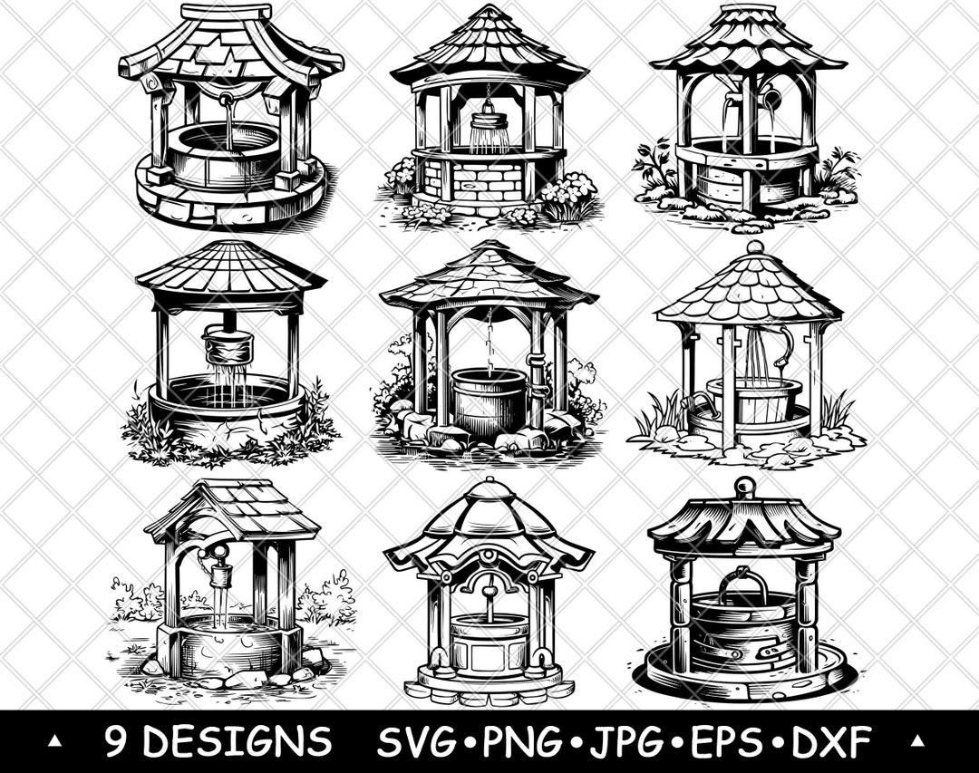 Wishing Well SVG Bundle Rustic Garden Clipart Vintage Vector Art ...