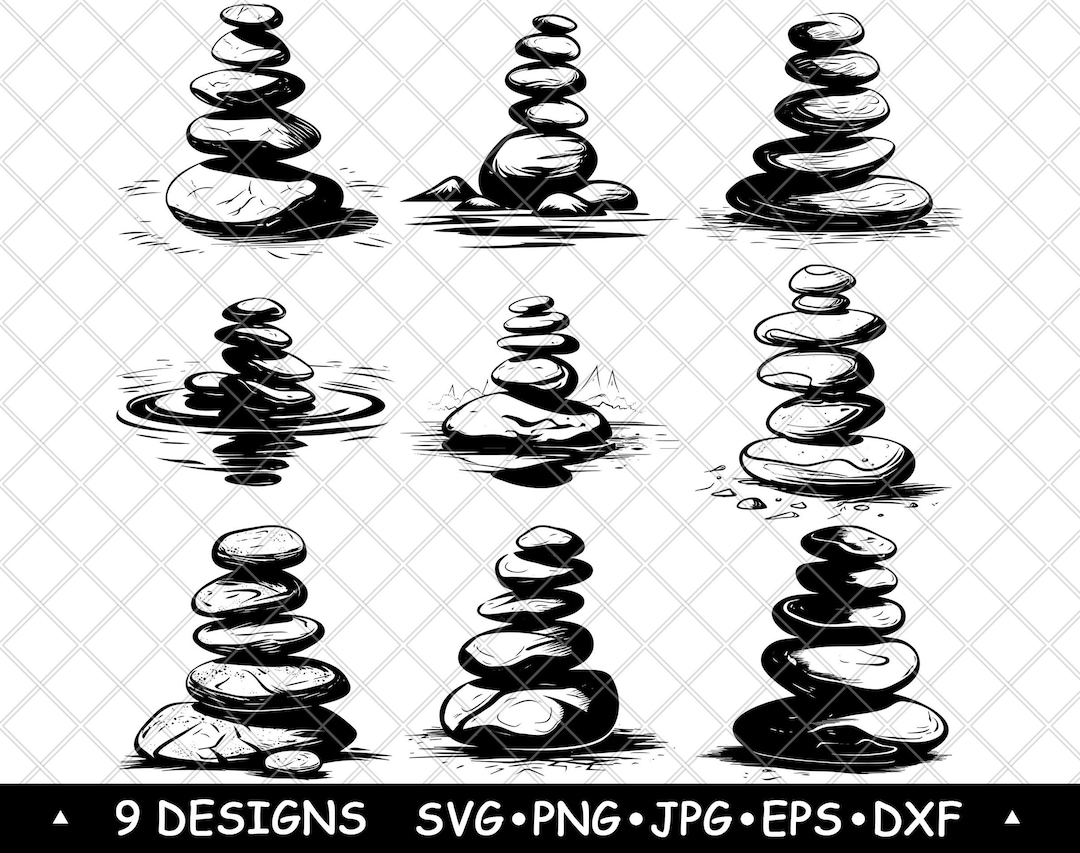Zen Stones Vector Art - Stacked Rocks With Water Ripples for Stickers ...