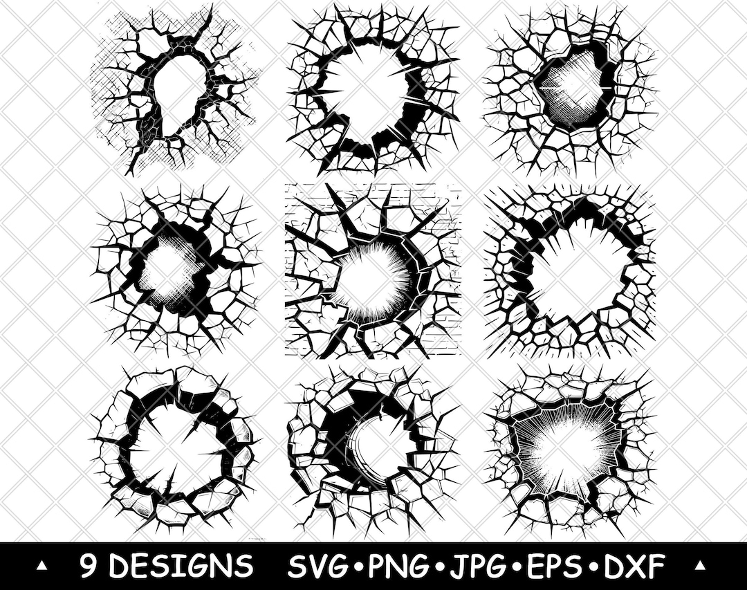 Crack Wall Hole SVG Broken Concrete Clipart Impact Damage Vector Grunge ...