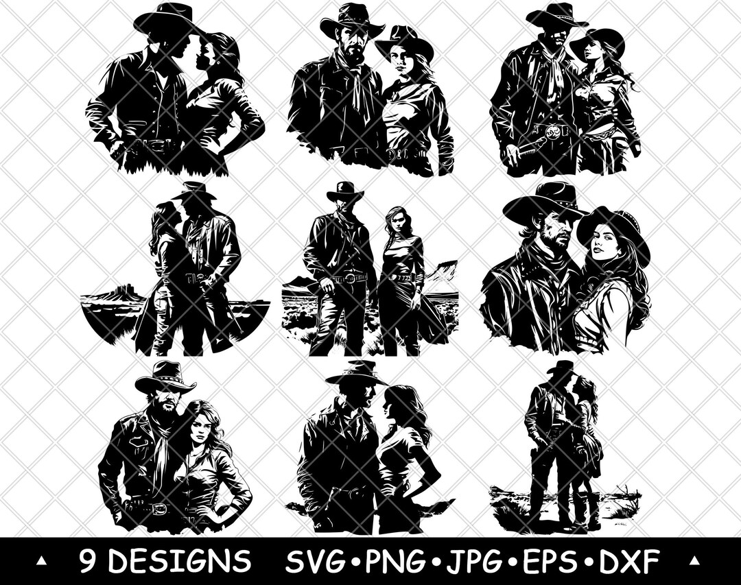 Western Couple SVG Bundle Cowboy Cowgirl Clipart Romantic Ranch Vector ...